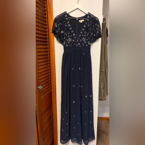 Dresses | Dark Blue Embellished Modest Maxi Dress Perfect For Any ...